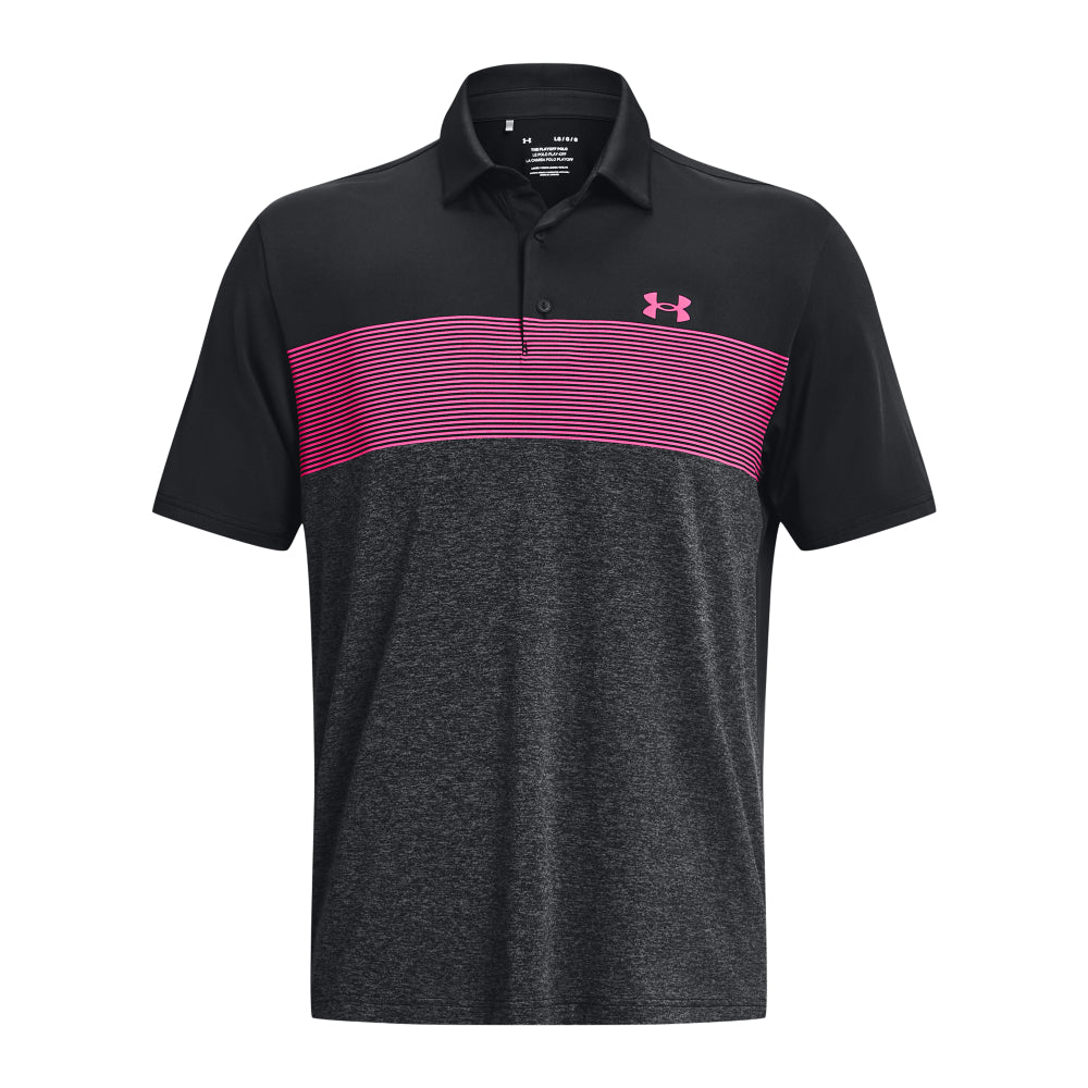 Under Armour Playoff Stripe 3.0 Men's Golf Shirt - Black/Grey/Pink ...